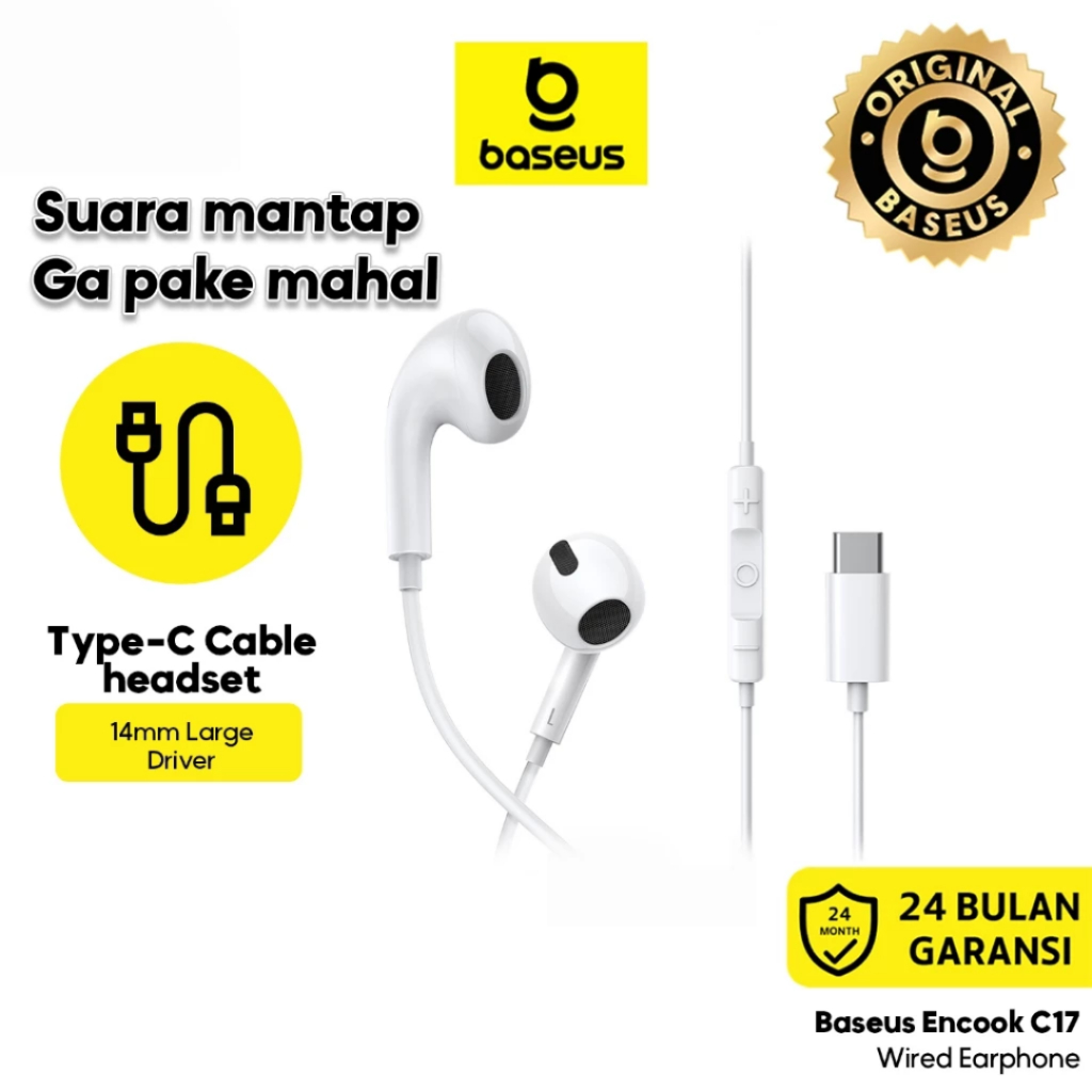 Jual Baseus Office Headset Kabel Encok Type-C Lateral In-ear Wired Earphone C17 White | Shopee ...