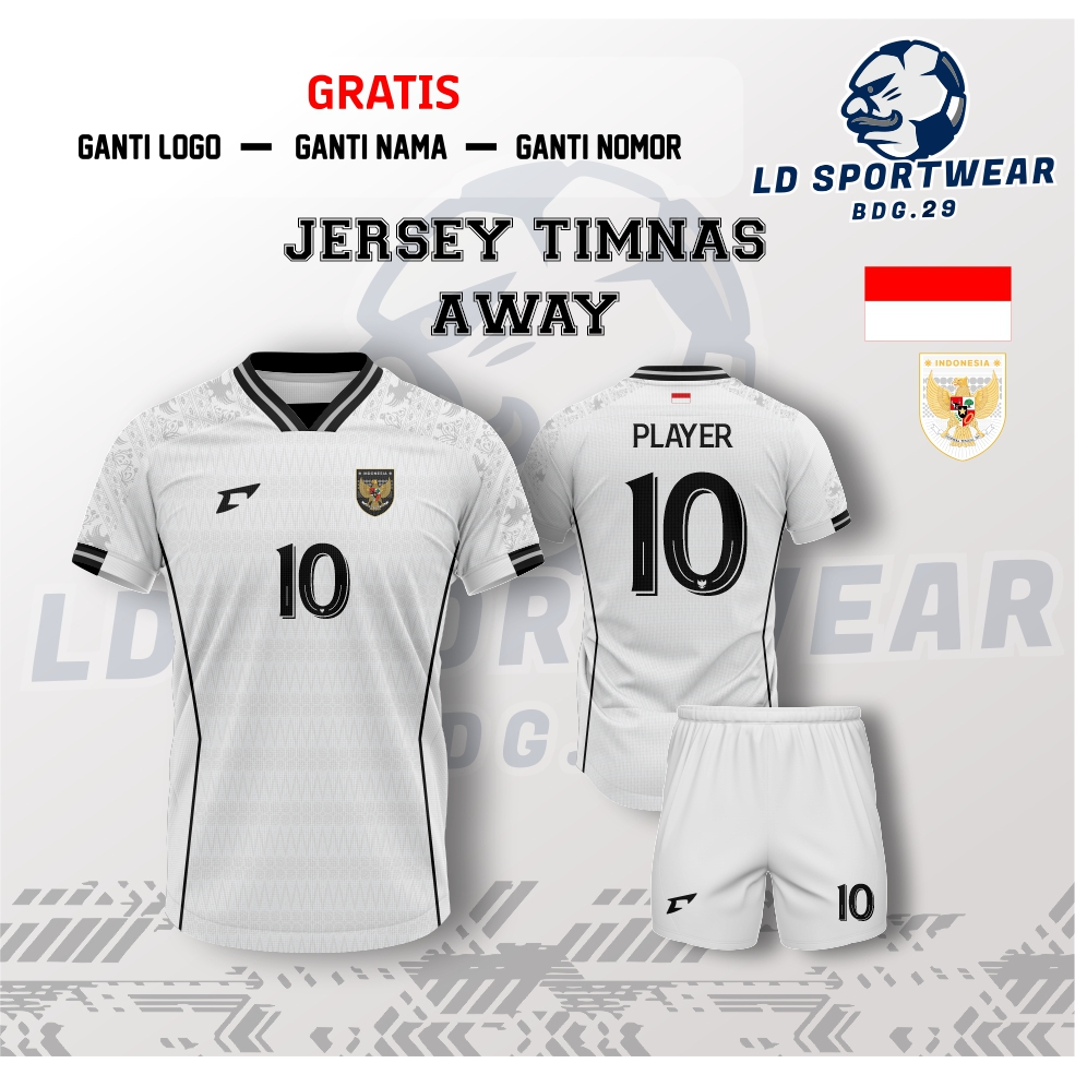 Jual Jersey TIMNAS INDONESIA 2024 AWAY Full Printing Free Custom Nama dan Nomor Punggung ...