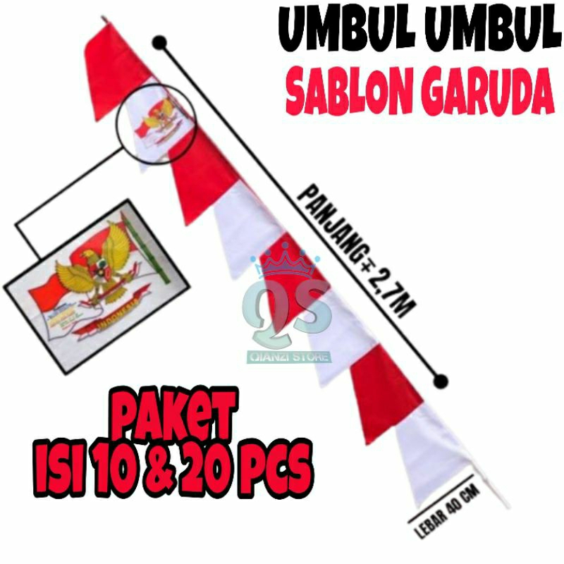 Jual BENDERA UMBUL UMBUL MERAH PUTIH UKURAN FULL 2,7 METER PAKET ISI 10 & 20 PCS | Shopee Indonesia
