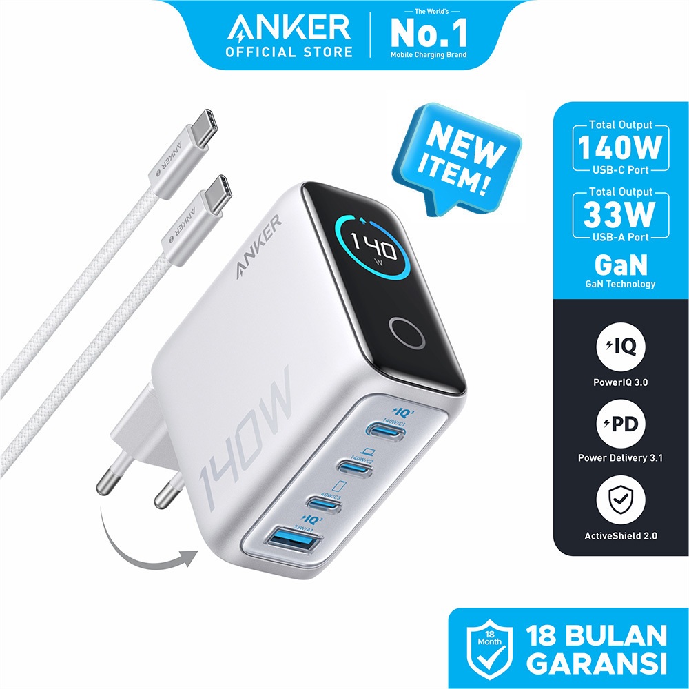 Jual Anker Digital Display 140W Charger with Type C Cable and Powerbank ...
