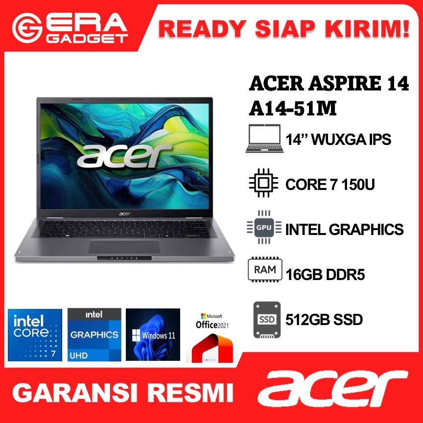Jual ACER Aspire 14 A14-51M Core 7-150U 16GB 512GB 14" WUXGA IPS W11 ...