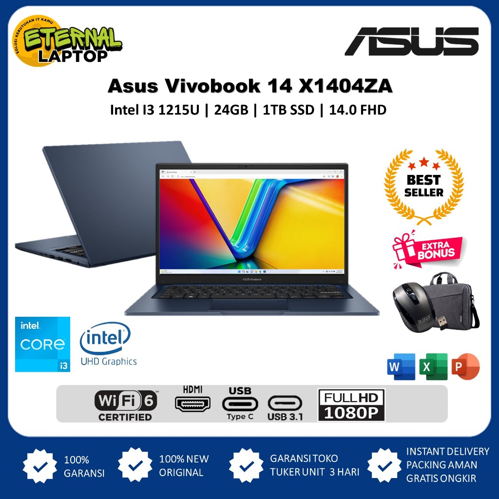 Jual Laptop Baru Asus Vivobook 14 A1404ZA intel Core i3 1215U Ram 24GB ...