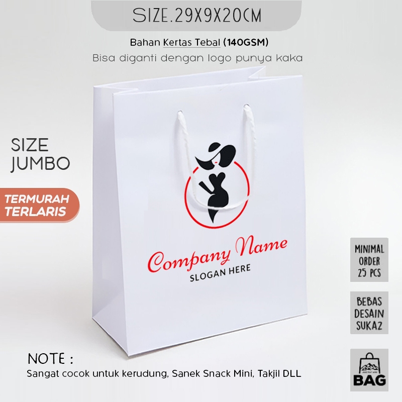Jual (+CETAK BEBAS) Paper Bag Jumbo 29x9x20 CM/ Paper Bag Kado Packing ...