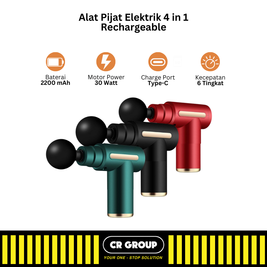 Jual [CRGROUP] Alat Pijat Elektrik 4 in 1 Terapi Otot / Massage Gun ...