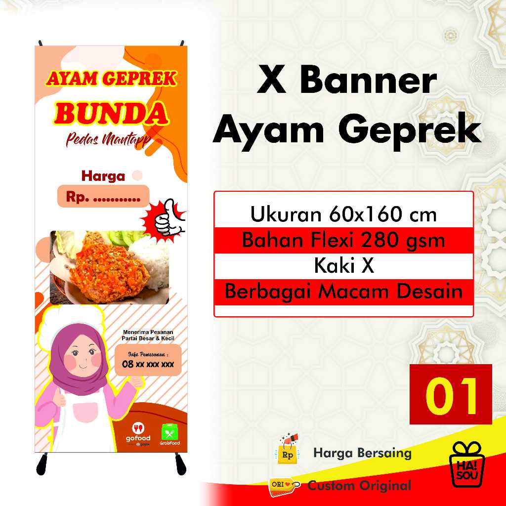 Jual Banner Ayam Geprek ukuran 60x160 cm + kaki X | Shopee Indonesia