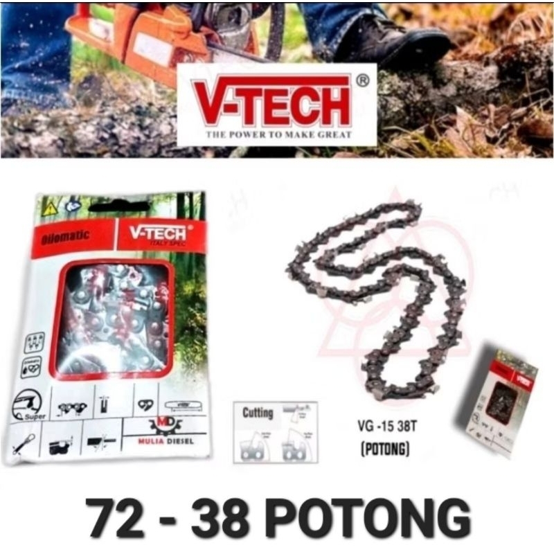 Jual Mata Rantai VTECH Chainsaw Senso Kayu Potong Belah 72 38 T 38T Mata | Shopee Indonesia