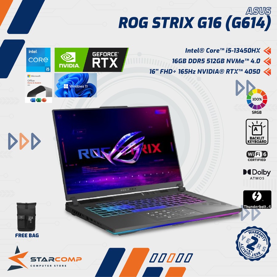 Jual ASUS ROG Strix G16 G614JU i5-13540HX RTX4050 16GB 512GB 16" FHD ...
