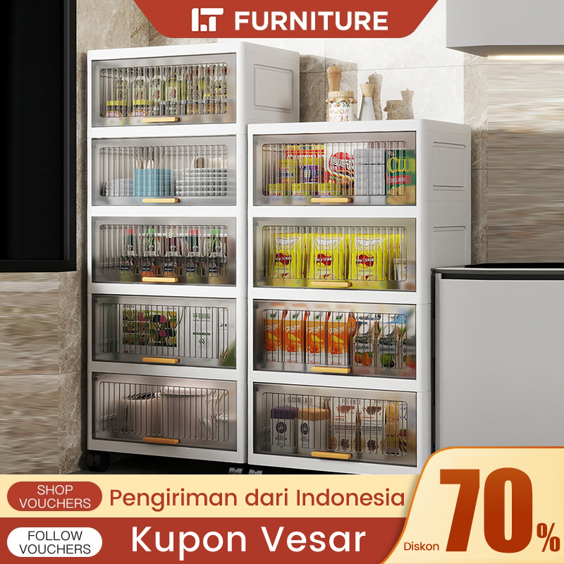 Jual Lemari Plastik Lipat Susun/Rak Buku Serbaguna ada Roda/transparan ...