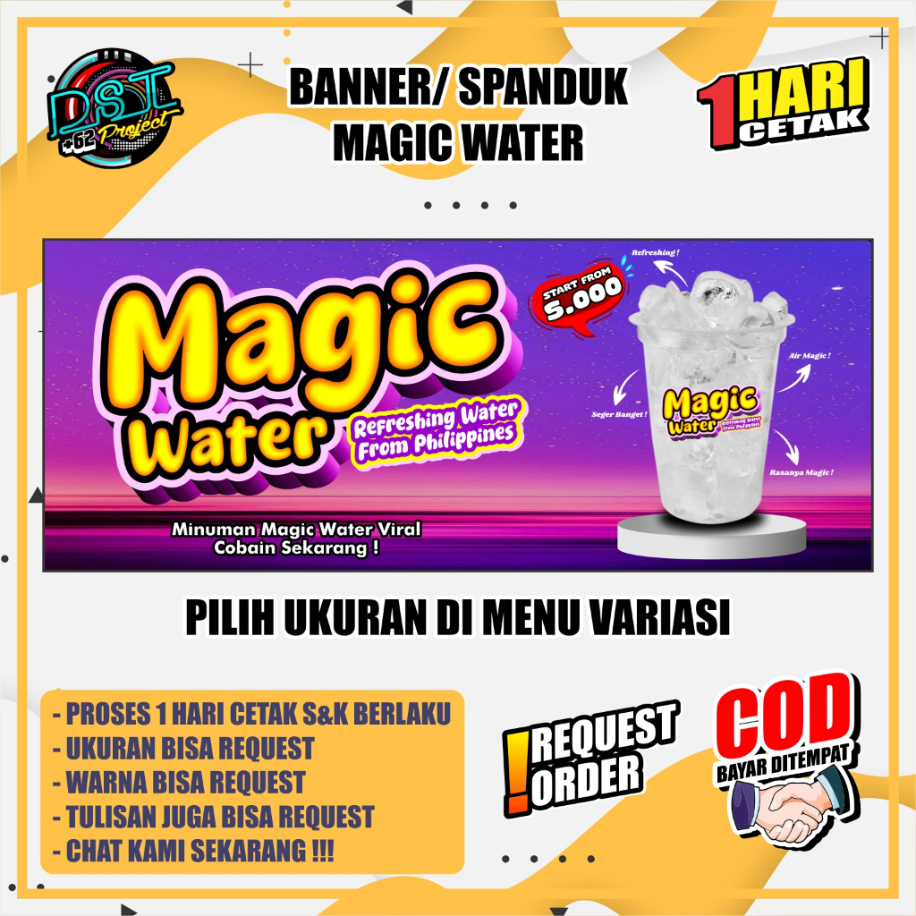 Jual BANNER / SPANDUK MAGIC WATER Minuman Viral !!! bentuk Landscape ...