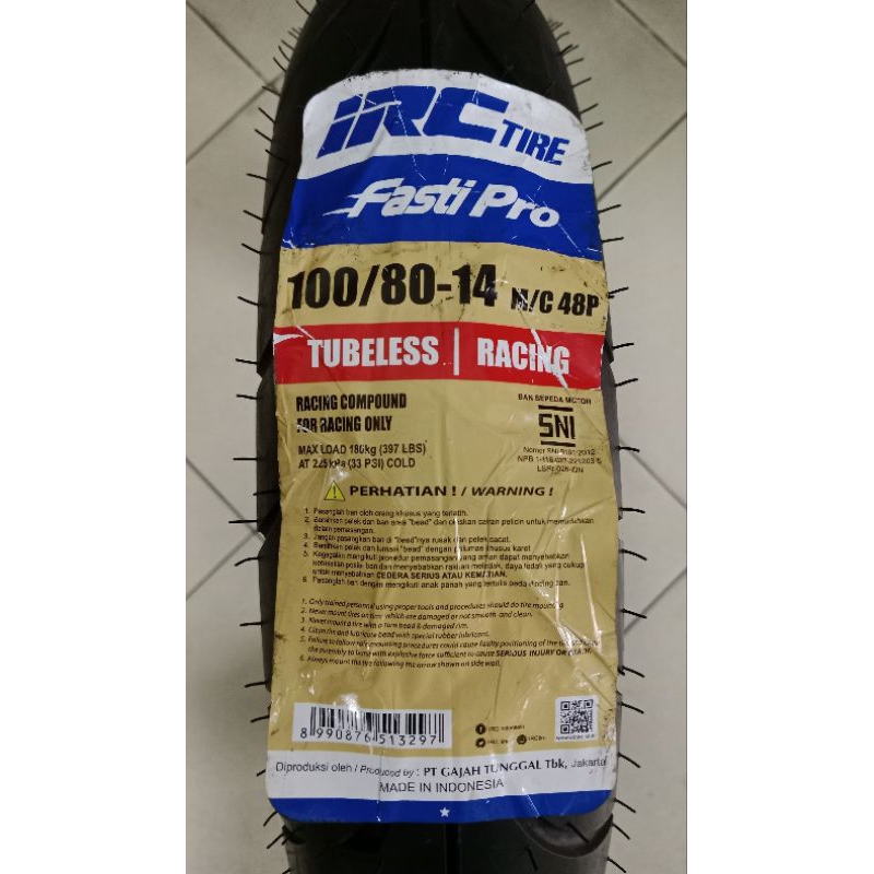 Jual BAN IRC ASLI 100% ORIGINAL,TUBELESS,UKURAN 100/80-14 FASTI PRO ...
