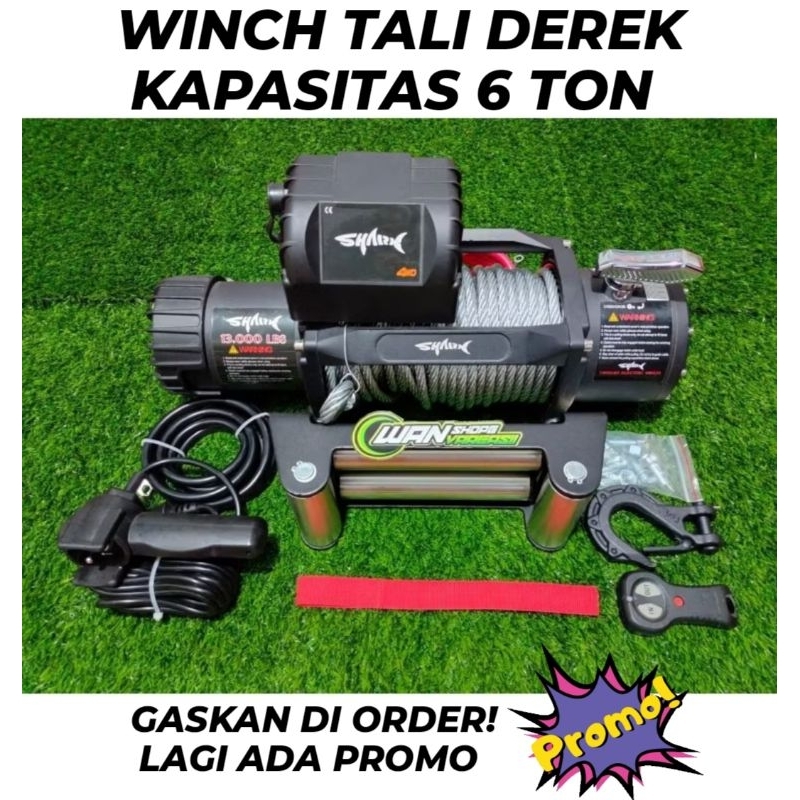 Jual WINCH SHRAK 13000LBS 6TON 12V TALI SLING BAJA 30MTER 10MM TALI ...
