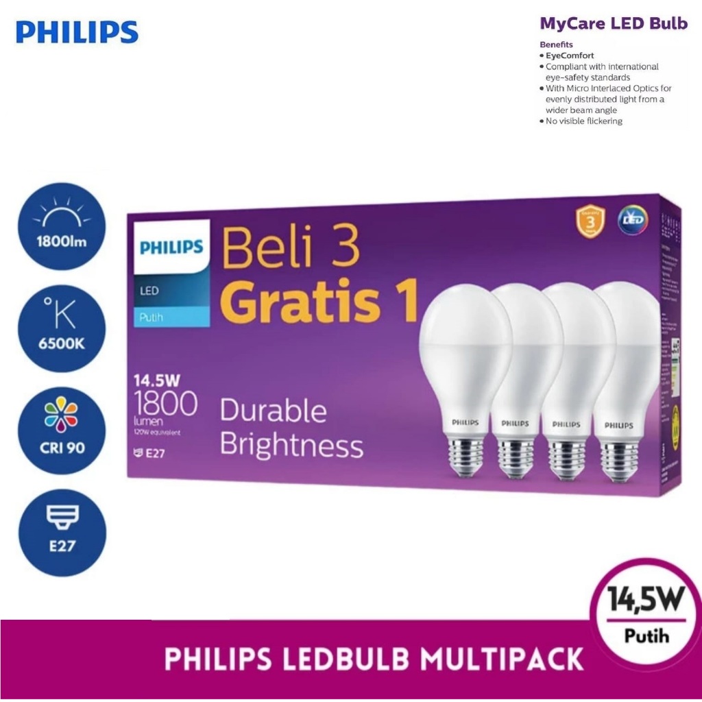 Jual Promo isi 4pcs - Philips Multipack LED 14.5 Watt My Care Beli 3 ...