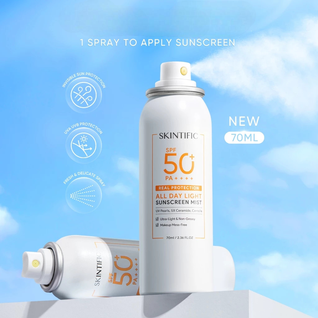 Jual SKINTIFIC All Day Light Sunscreen Mist SPF 50 PA ++++ 70ml (SEDANG) | Shopee Indonesia