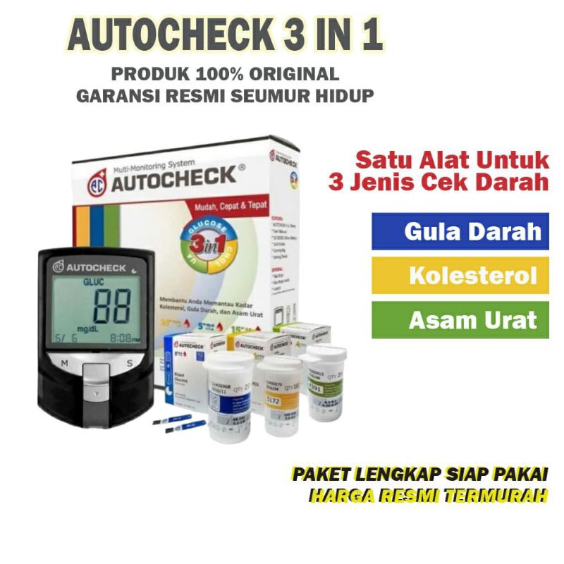 Jual AUTOCHECK 3IN1 Alat cek gula darah kolestrol & asam urat 3in1 ...