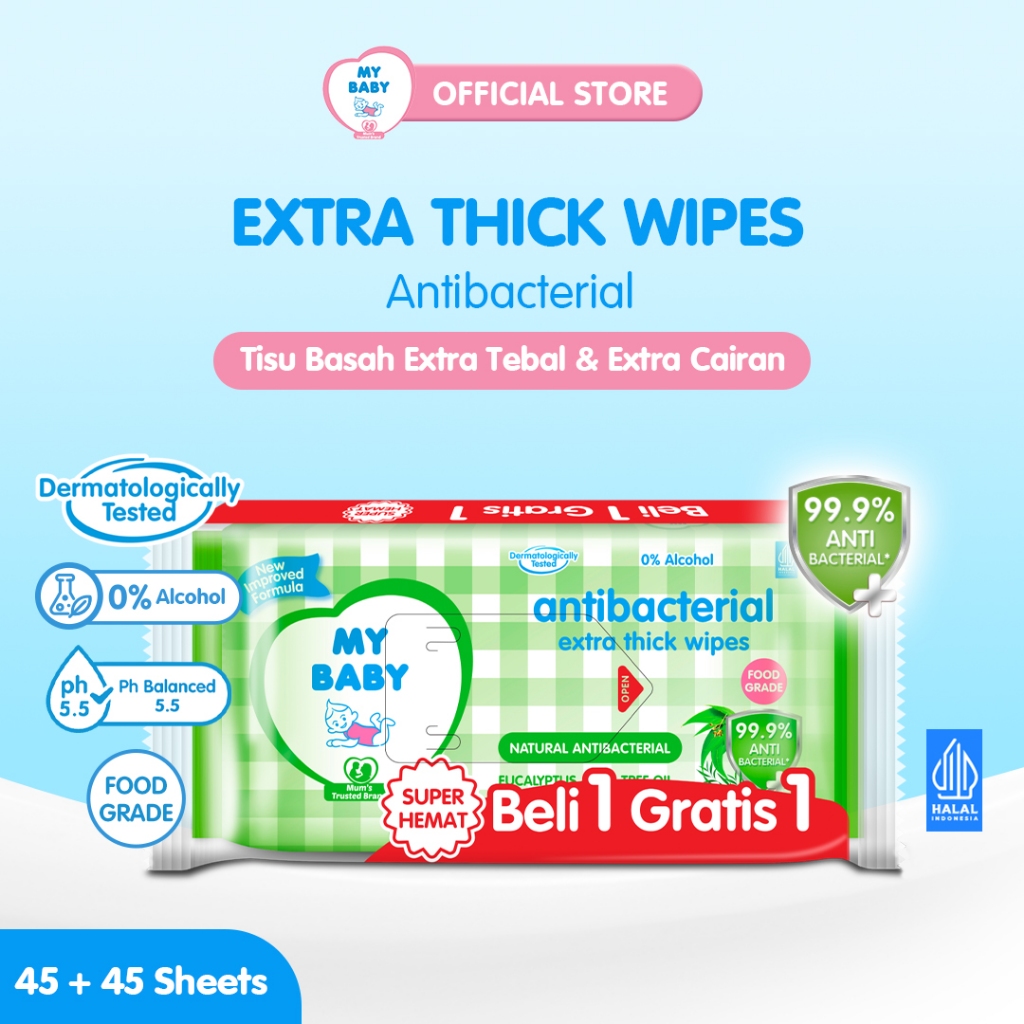 Jual MY BABY Extra Care Wipes Antibacterial [45 + 45 Sheets] - Tisu ...
