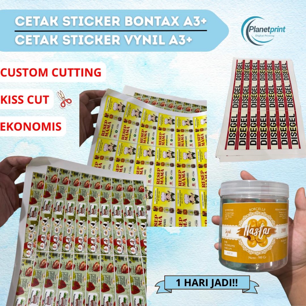 Jual CETAK STICKER LABEL VYNIL/BONTAX A3+ (PRINT DAN CUTTING) / PRINT ...