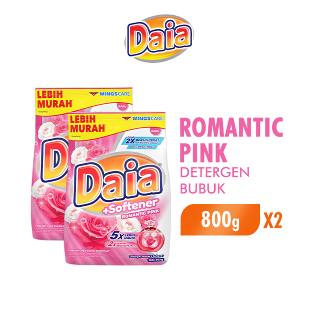 Jual Daia Detergen Bubuk + Softener Romantic Pink 800 g x2 | Shopee ...