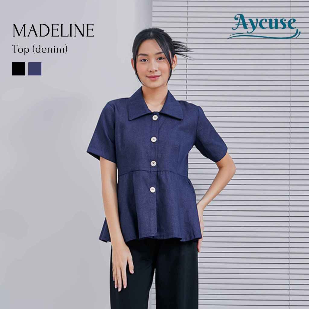Jual AYCUSE - Madeline Top [MT] - Kemeja Denim Blouse denim | Kemeja Blouse Kerah | Denim ...