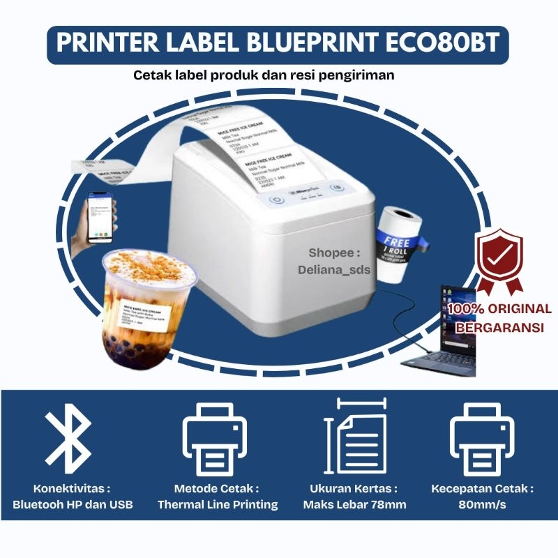 Jual Printer Label Blueprint Eco80BT Garansi Resmi 1 Tahun Printer Resi ...