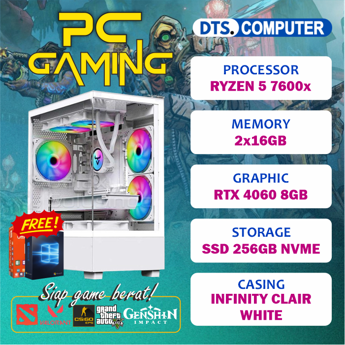 Jual PC Gaming | Ryzen 5 7600X | RTX 4060 8GB | 32GB RAM DDR5 | 256GB NVME | Shopee Indonesia