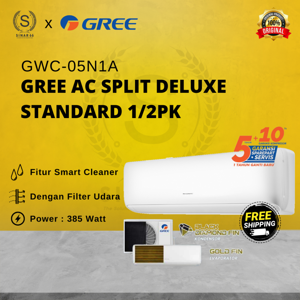 Jual GREE AC SPLIT DELUXE STANDARD 1/2PK 1/2 PK R32 GWC-05N1A | Shopee Indonesia