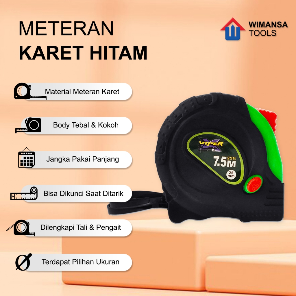 Jual METERAN KARET VIPER HITAM - 3 PILIHAN UKURAN | Shopee Indonesia