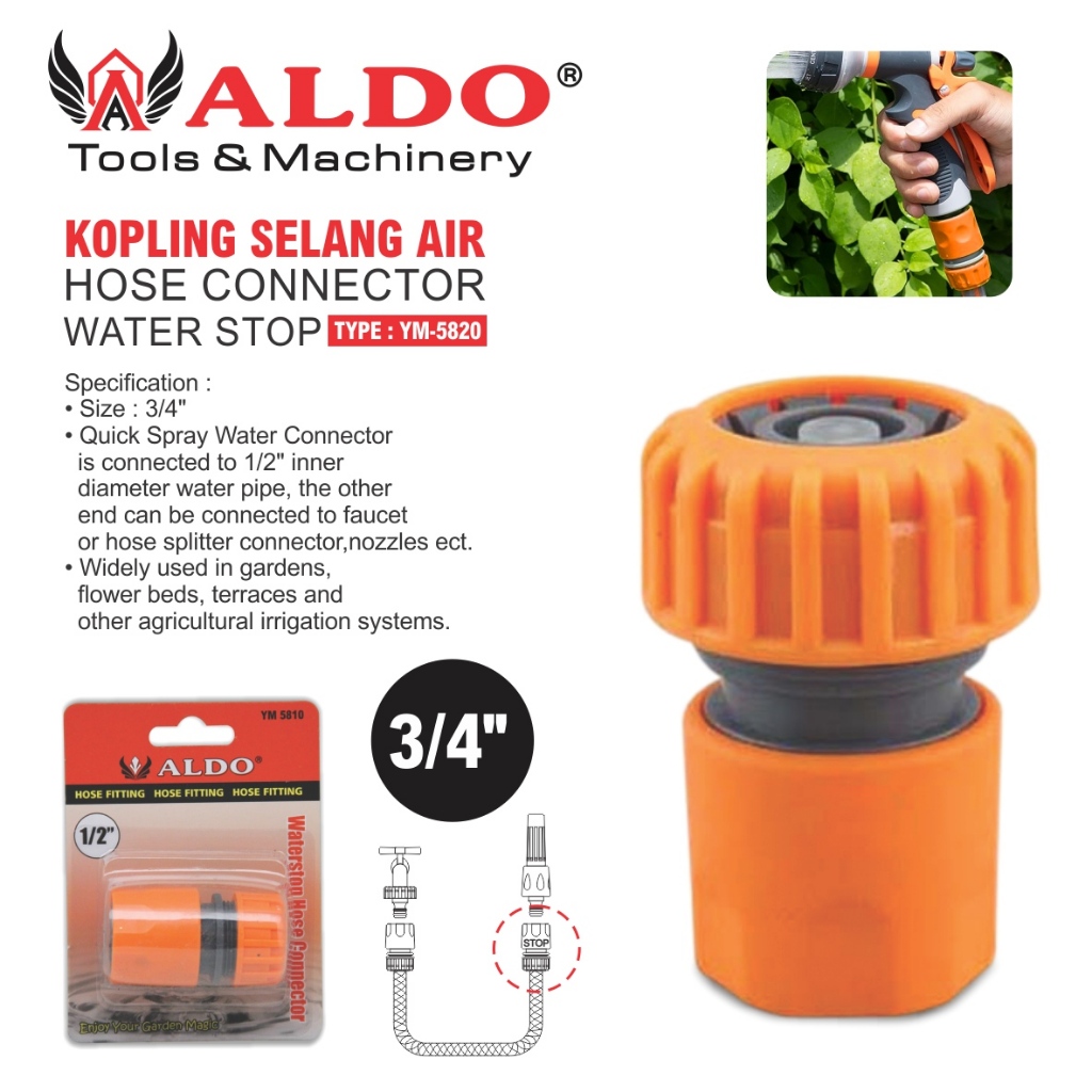 Jual HOSE CONNECTOR WATER STOP 3/4" YM-5820 / KOPLING SELANG AIR ...