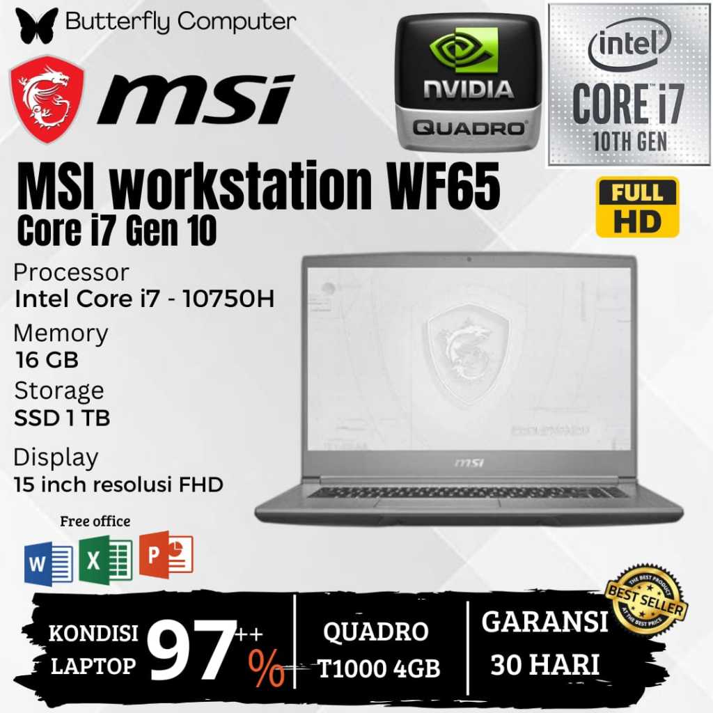Jual Laptop MSI Workstation WF65 Core i7 Gen 10 - RAM 16GB SSD 1TB ...
