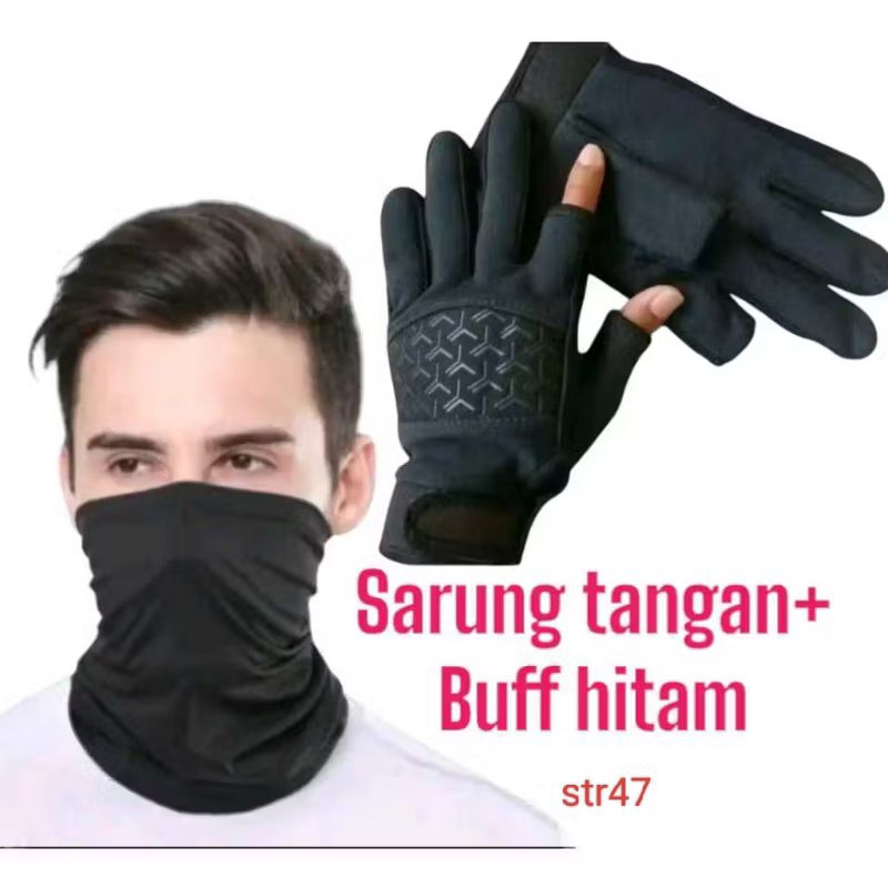Jual Paket Motoran Buff Hitam Polos Dan Sarung Tangan Motor Pria Dewasa ...