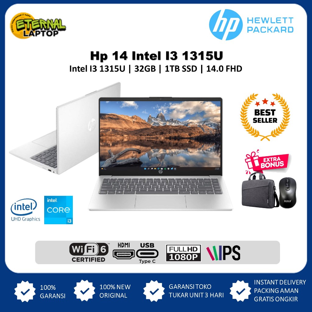 Jual Laptop Slim HP 14s Intel Core i3 1315U Gen13 RAM 40GB 1TB SSD 14 ...