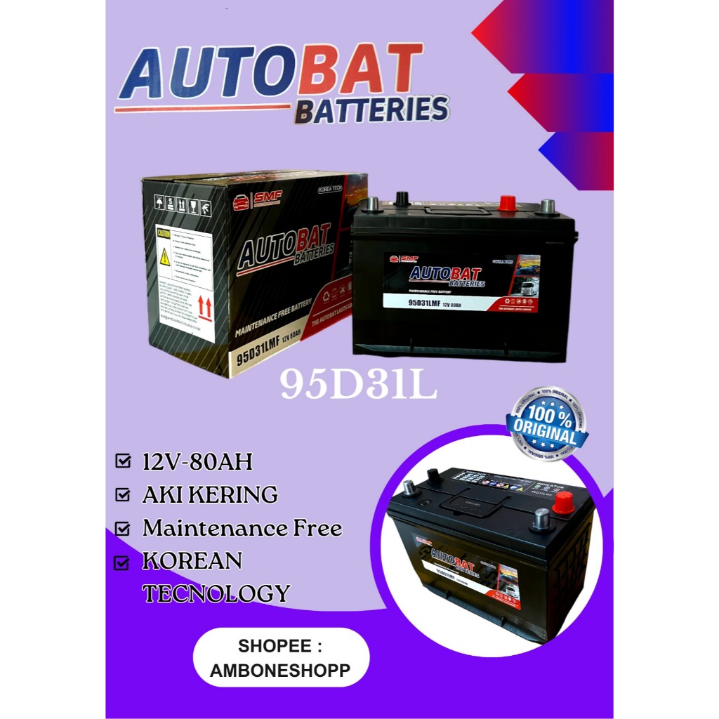Jual Aki Mobil Autobat 95D31L 12V-80Ah. PAJERO, VELLFIRE,. LAND CRUSHER | Shopee Indonesia