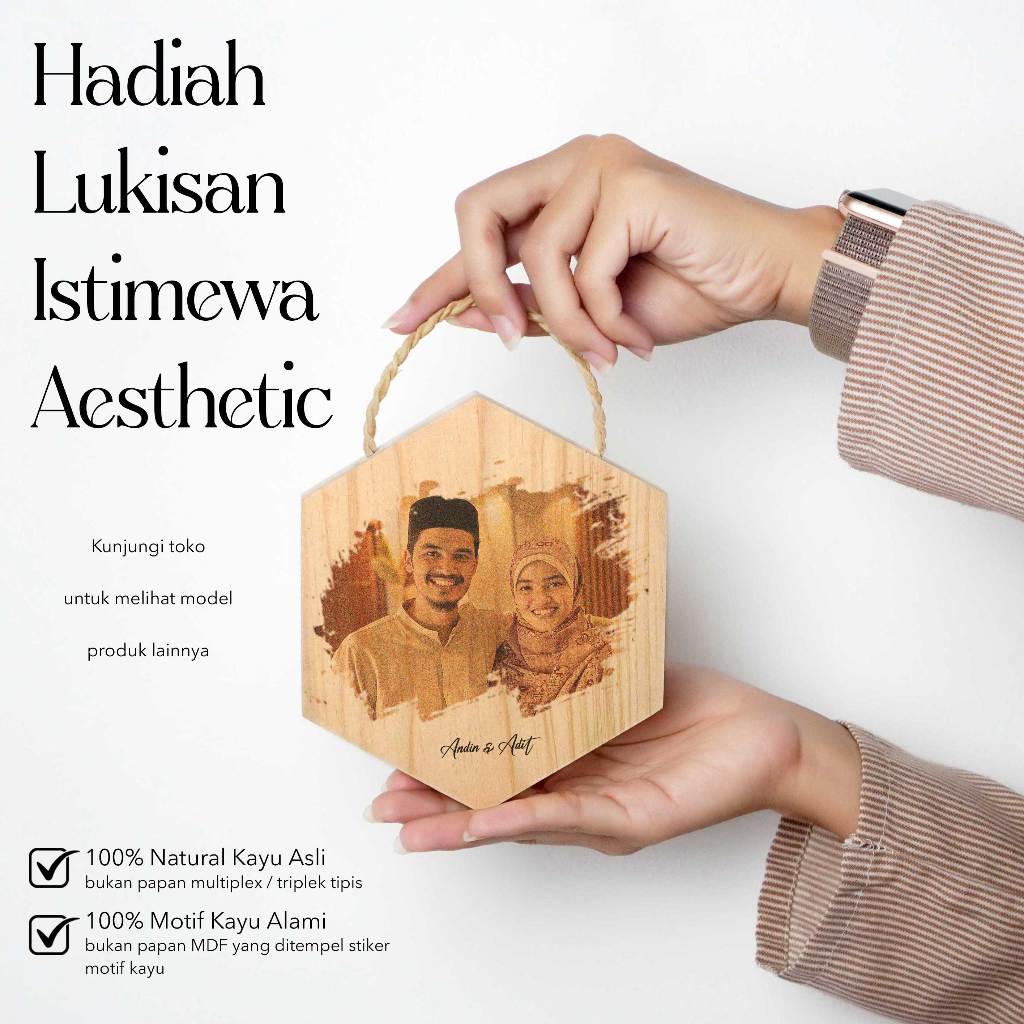 Jual [Custom Foto Kayu Unik] Kado Pernikahan Aesthetic dari Kayu Asli ...