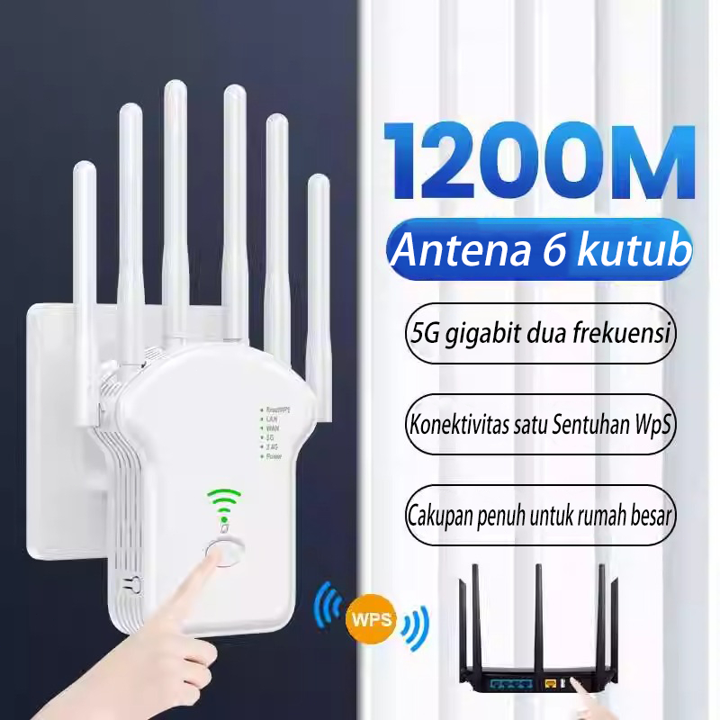 Jual 1200Mbps dual-band 2.4G, penguat sinyal WiFi penguat router, repeater, plug and play, 4 ...