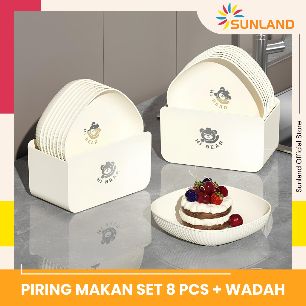 Jual SUNLAND Piring Makan Plastik Mini Set Aesthetic dengan Wadah ...