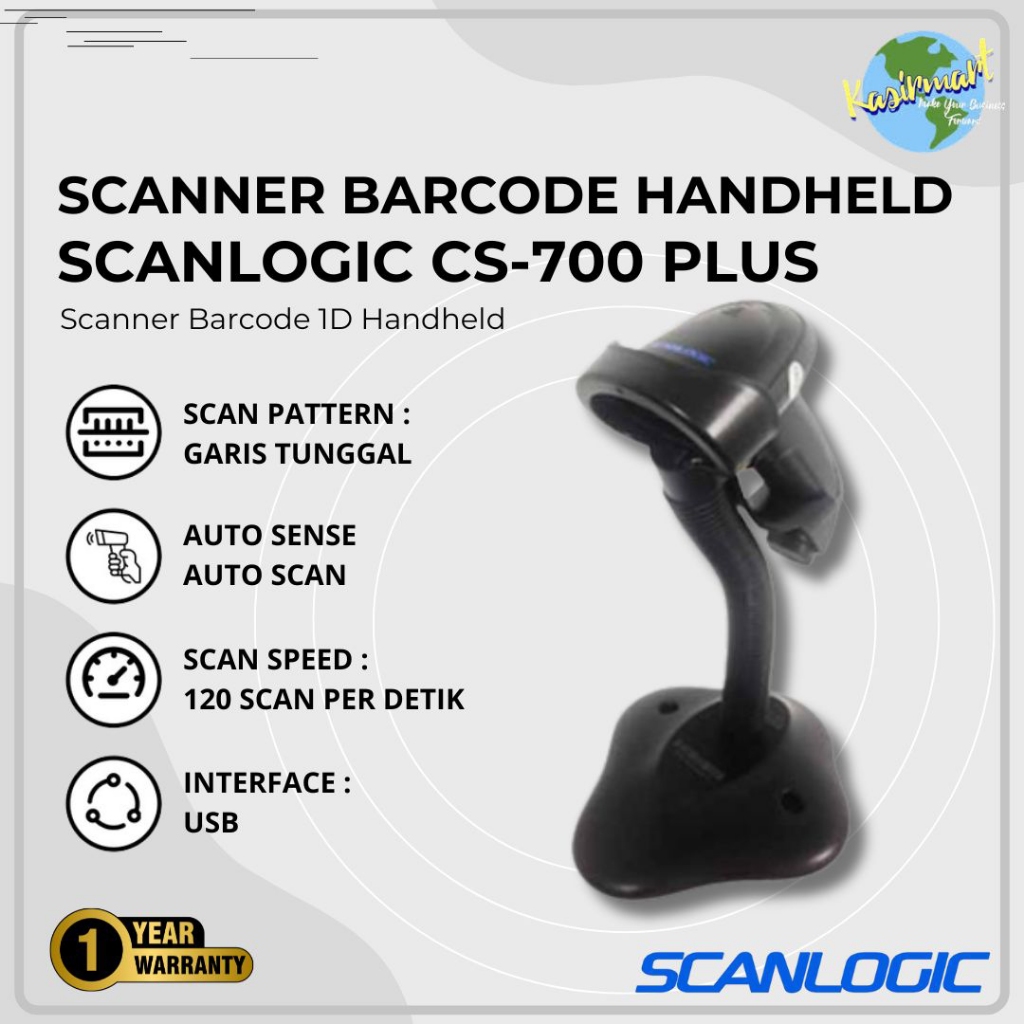 Jual Scanlogic CS700 Plus Scanner Barcode 1D USB Plus Stand CS 700 CS-700 Scan Barcode Garis ...
