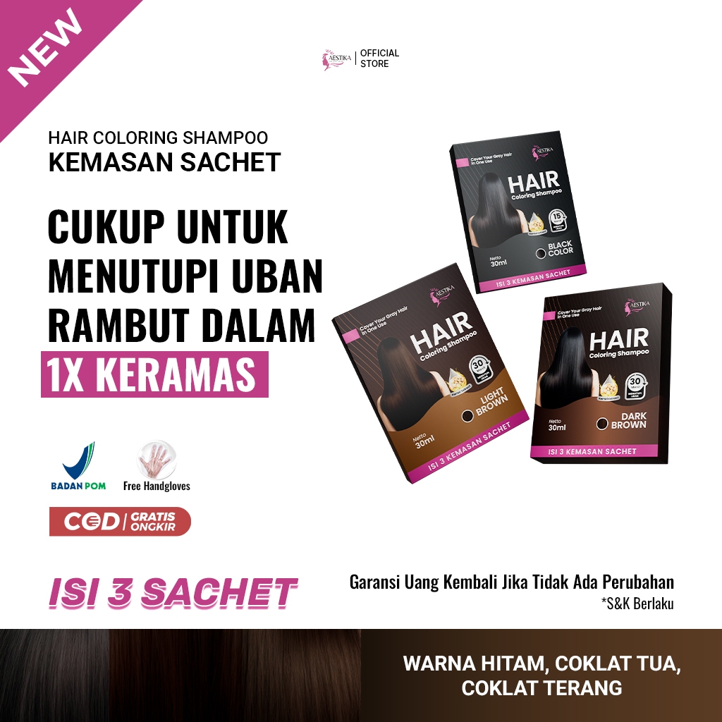 Jual {Sachet} Aestika Hair Coloring shampoo - Shampoo Penghitam uban 1 ...