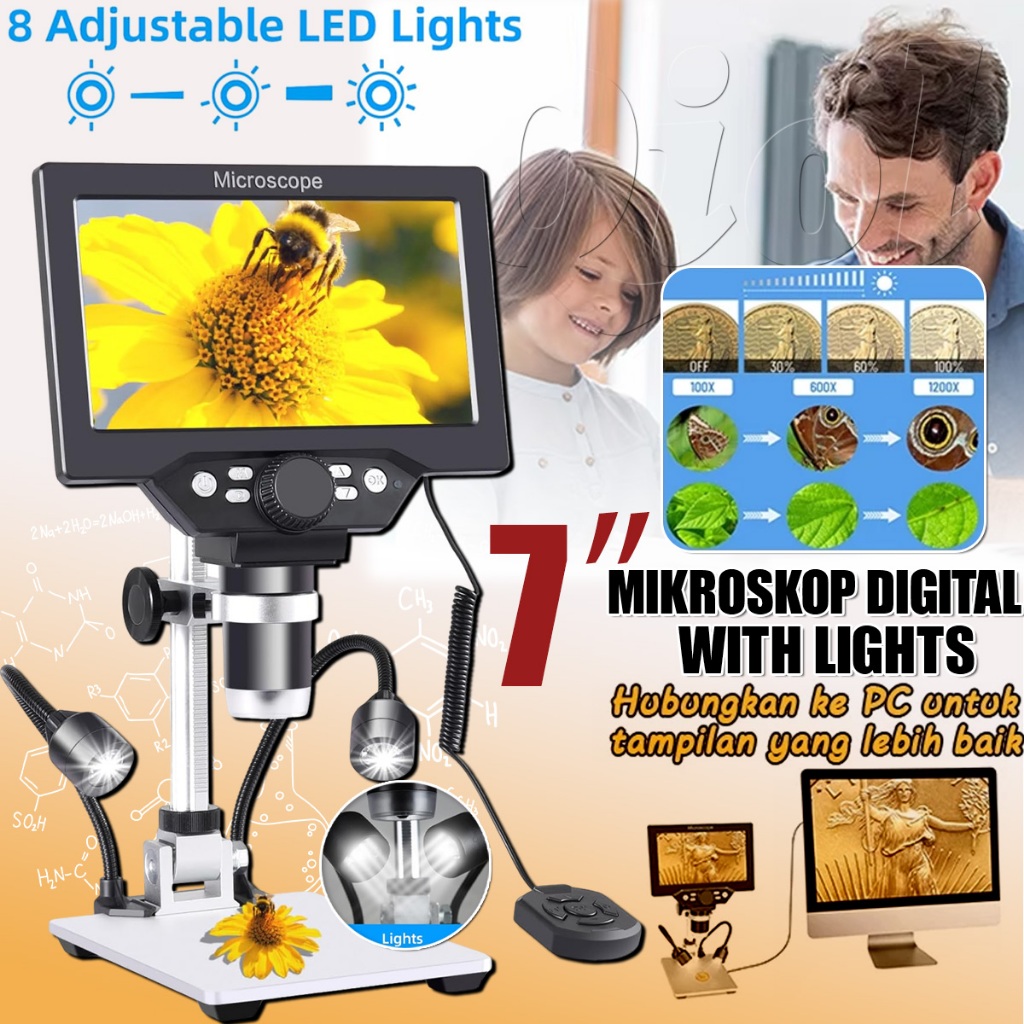 Jual 1200X 12MP 7 Inch HD Digital Microscope Electronic Video Microscop ...