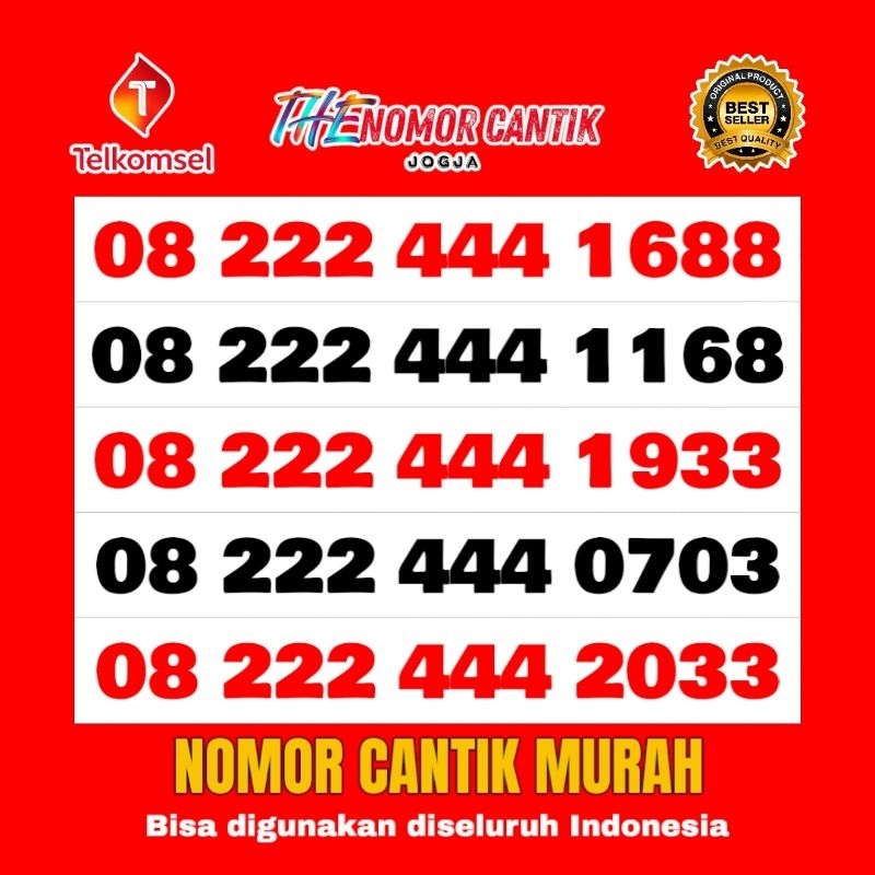 Jual NOMOR CANTIK TELKOMSEL 4G/5G/LTE Simpati Double Triple 222/444/168 HOKI | Shopee Indonesia