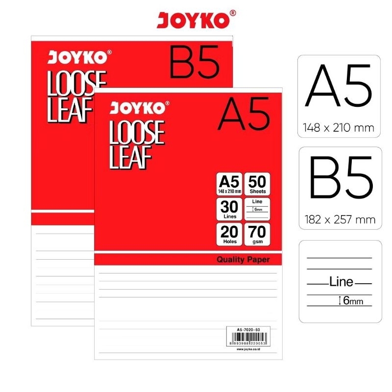 Jual JOYKO LOOSE LEAF A5 B5 50 SHEETS BERGARIS 70 gsm / ISI BINDER JOYKO BERGARIS /ISI BINDER ...
