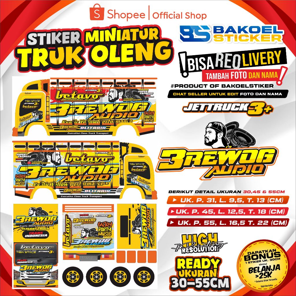 Jual Stiker Miniatur truk Oleng Brewog Audio uk. 30-55cm | Shopee Indonesia