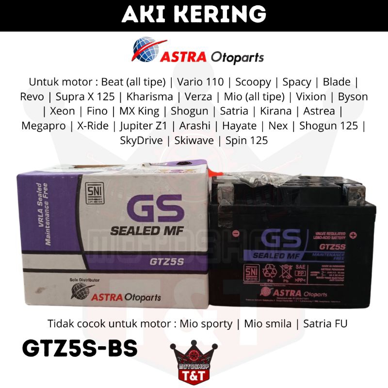 Jual Aki Kering GS Astra | Accu GTZ-5S | GTZ-6V Beat Vario Mio CB150 ...