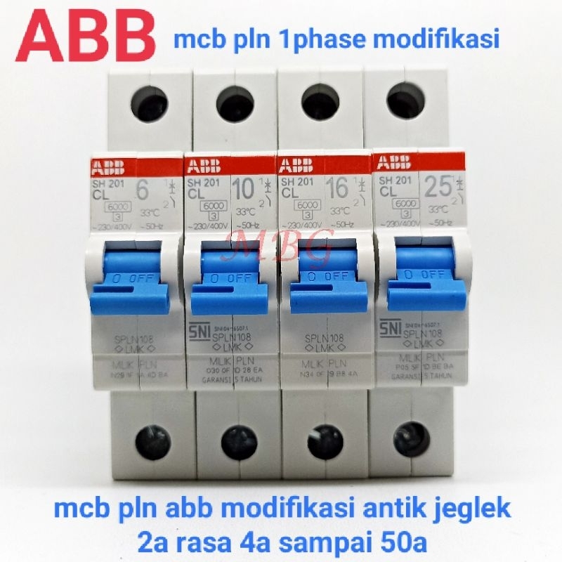 Jual mcb pln 1phase modif abb type SH201 anti jegglek seperti 2a rasa ...