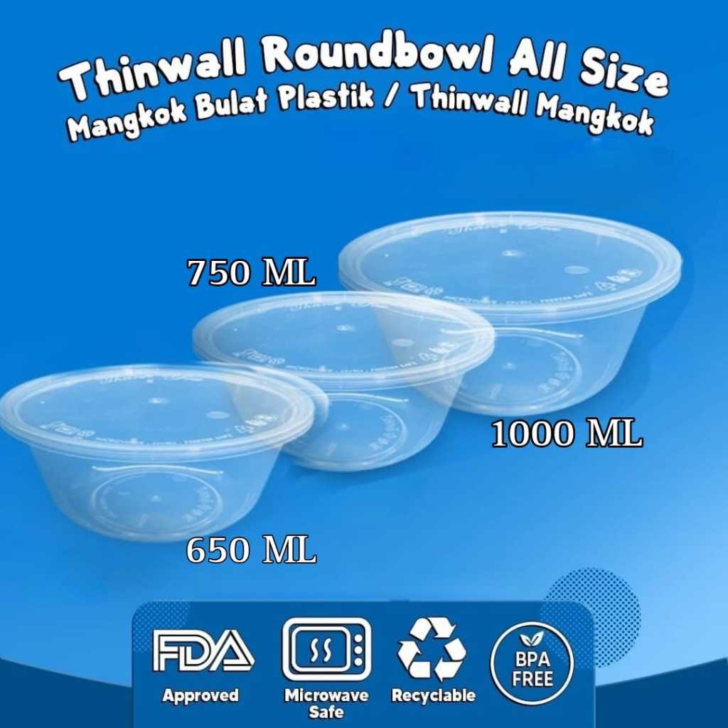 Jual (Eceran) Thinwall Klir Mangkok Thinwall Klir Round Bowl 650ml ...