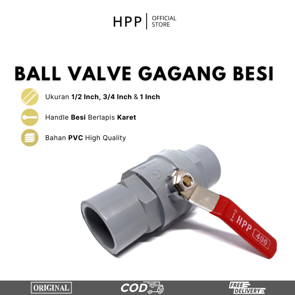 Jual HPP Ball Valve Pvc Gagang Besi Merah 1/2" - 1Inch | Shopee Indonesia