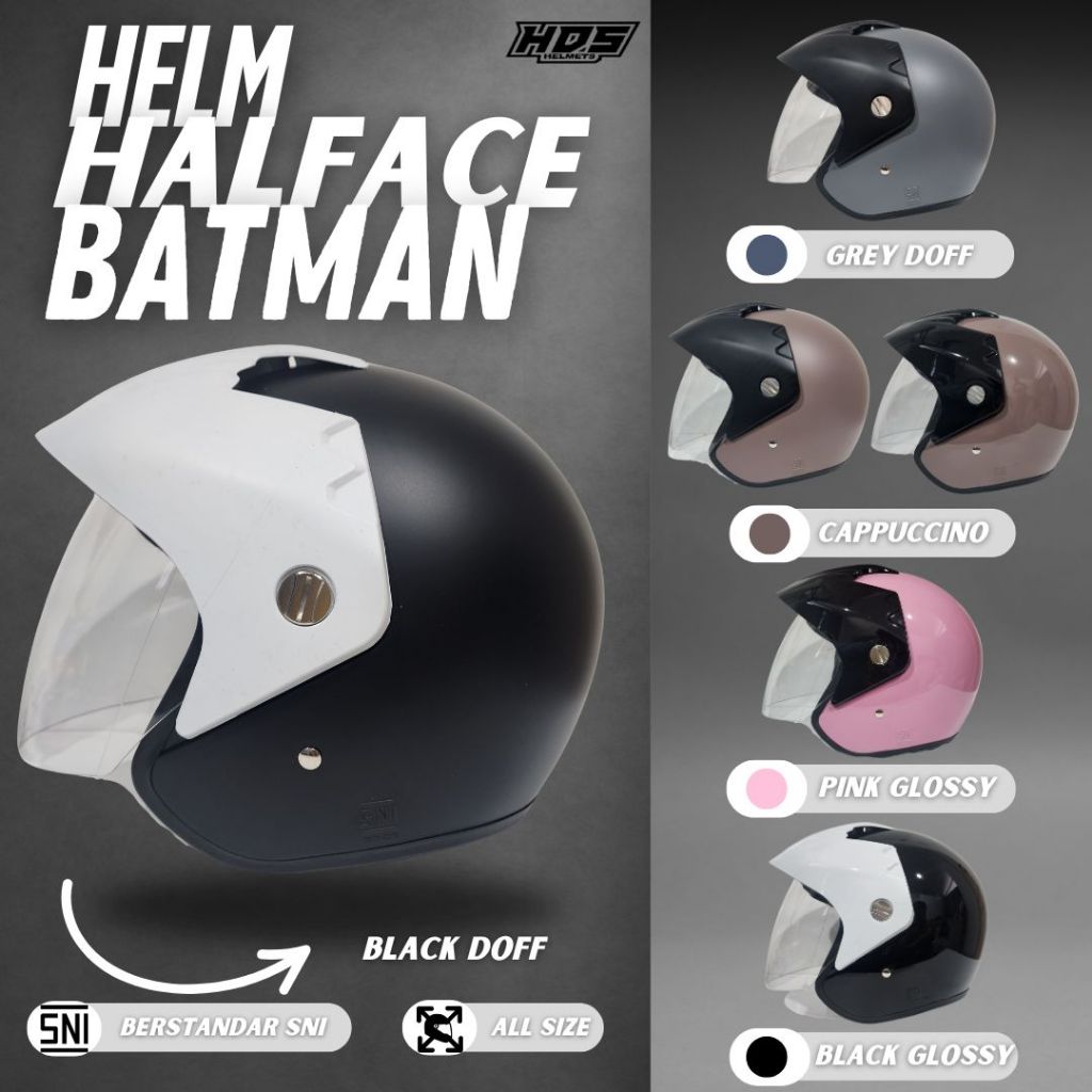 Jual Helm Half Face Dewasa HDS Helmet BATMAN BLACK DOF KACA VISOR ...