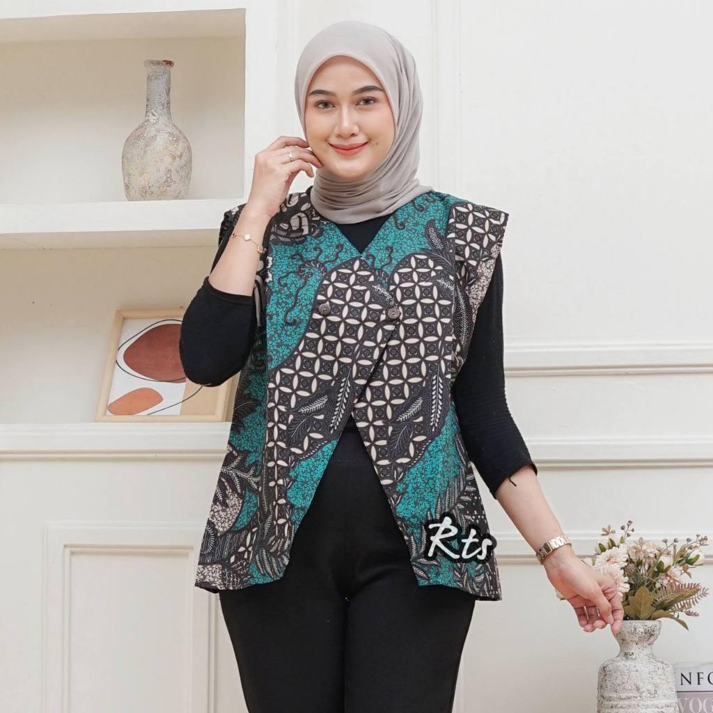 Jual Vest Batik Wanita Rompi Batik V-Neck Atasan Wanita Outer Batik ...