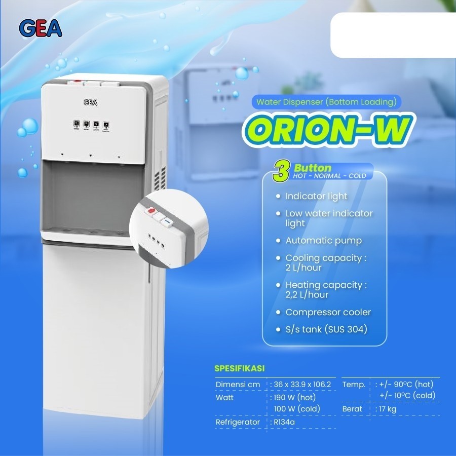 Jual GEA Water Dispenser ORION White and Black Series ( Galon Air Bawah ...