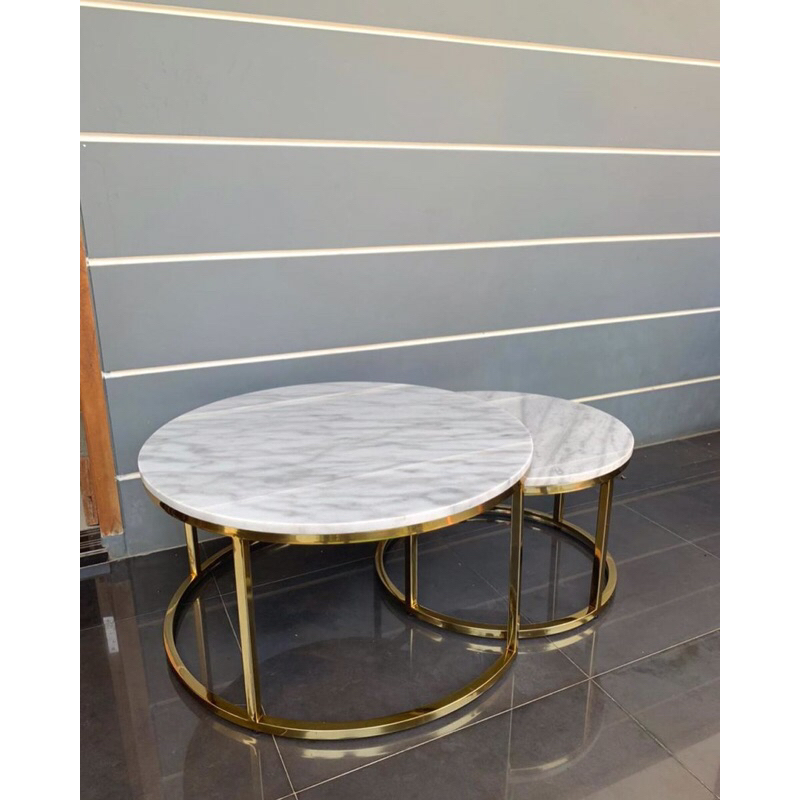 Jual MEJA MINIMALIS BESI KAYU // MEJA MODERN ROTUNDITY DUA POTONGAN SET ...