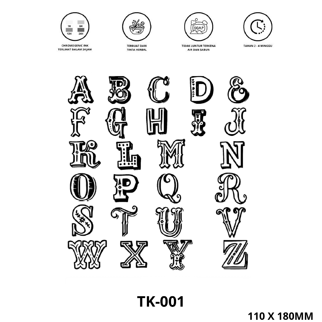 Jual Tattoo Abjad Huruf Nama Angka Romawi Alfabet Tattoo Temporer ...