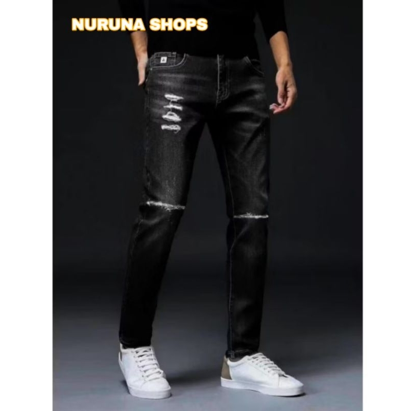 Jual CELANA JEANS PRIA SOBEK RIPPED ROBEK SLIMFIT PENSIL STRETCH HITAM ...